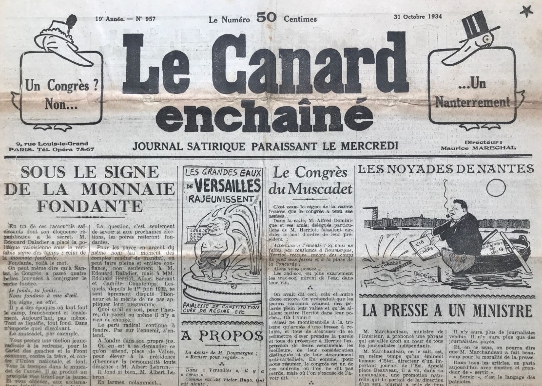 Journal le canard enchaîné 1934 |cadeau original